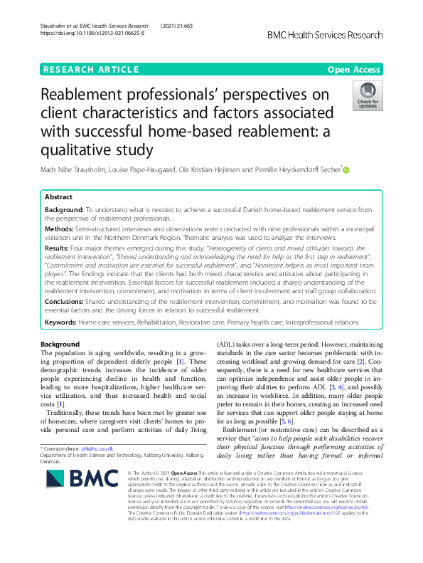 (PDF) Reablement professionals’ perspectives on client characteristics ...