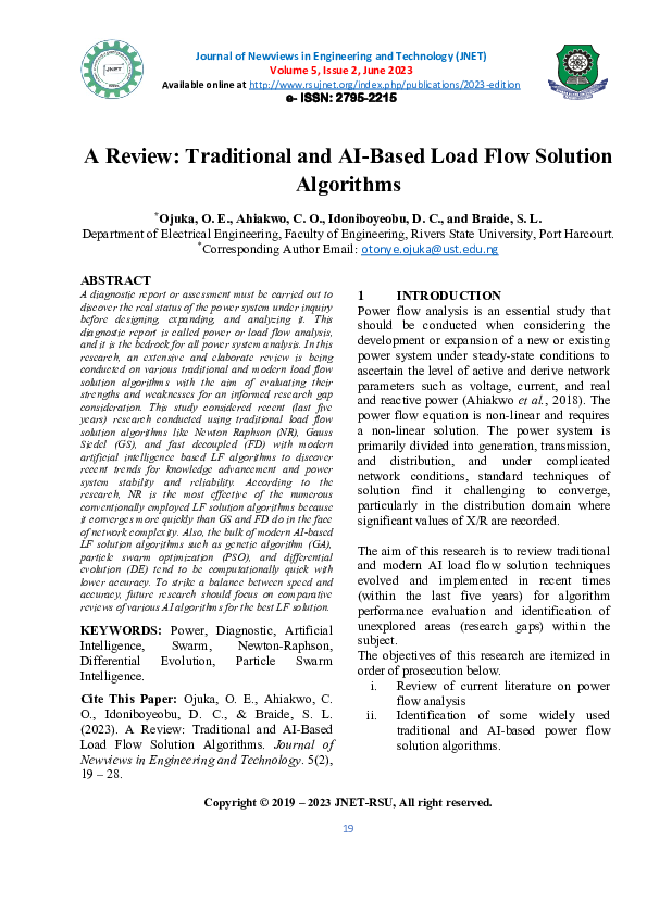 (PDF) A Review: Traditional and AI-Based Load Flow Solution Algorithms