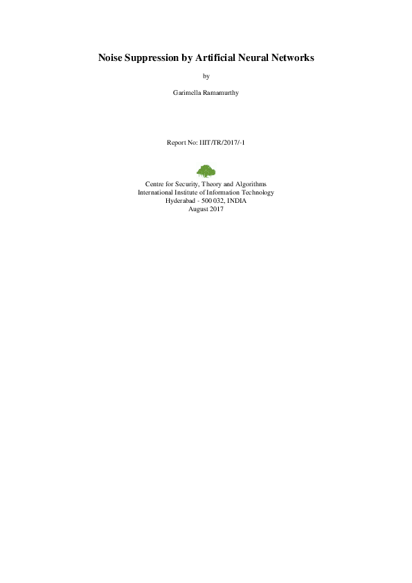 (PDF) Noise Suppression by Artificial Neural Networks