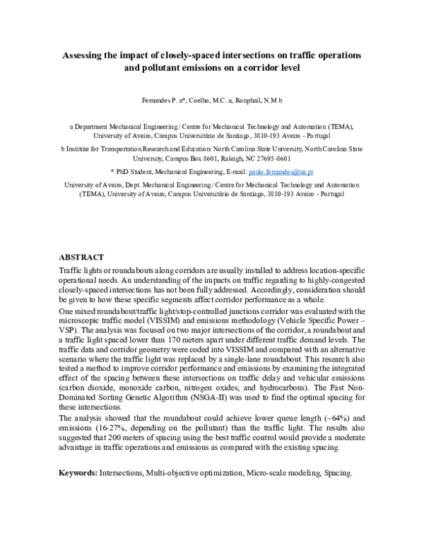 (PDF) Assessing the impact of closely-spaced intersections on traffic ...