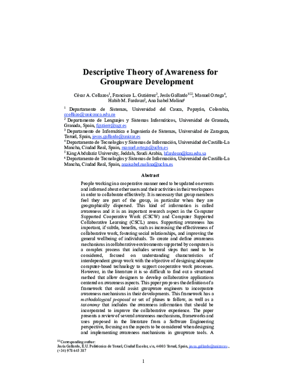 (PDF) Descriptive Theory of Awareness for Groupware Development