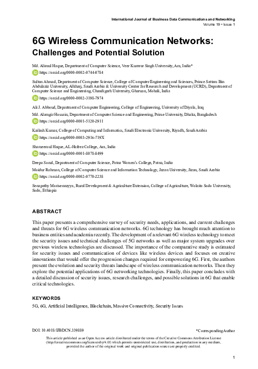 (PDF) 6G Wireless Communication Networks