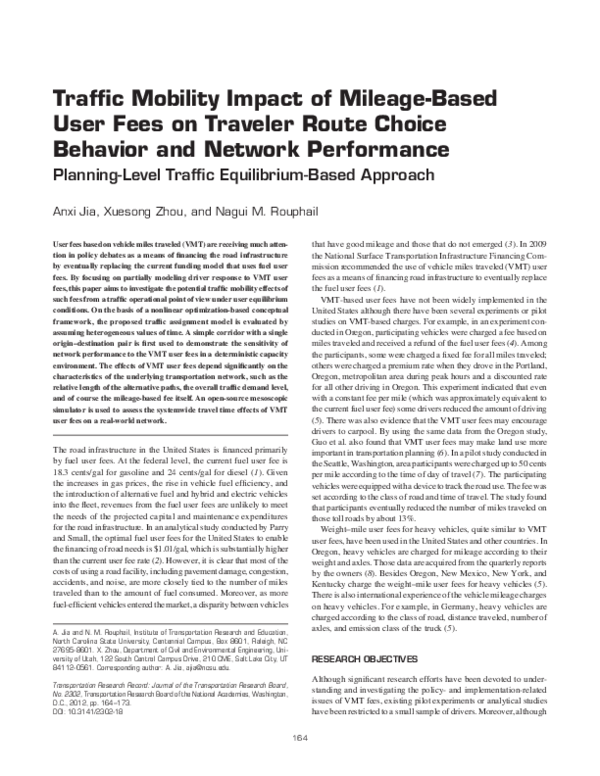 (PDF) Traffic Mobility Impact of Mileage-Based User Fees on Traveler ...