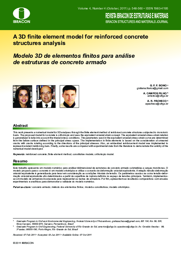 (PDF) A 3D finite element model for reinforced concrete structures analysis