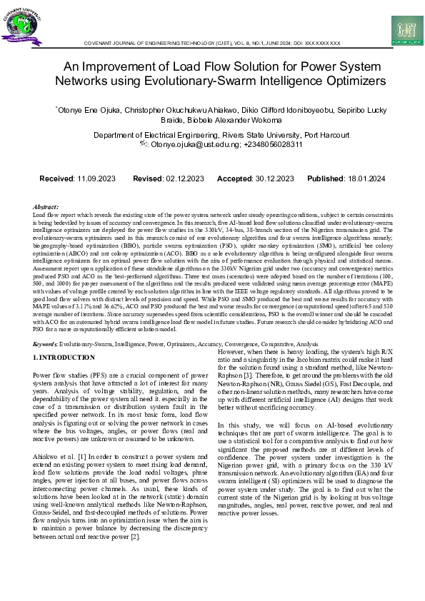 (PDF) An Improvement of Load Flow Solution for Power System Networks using Evolutionary-Swarm ...