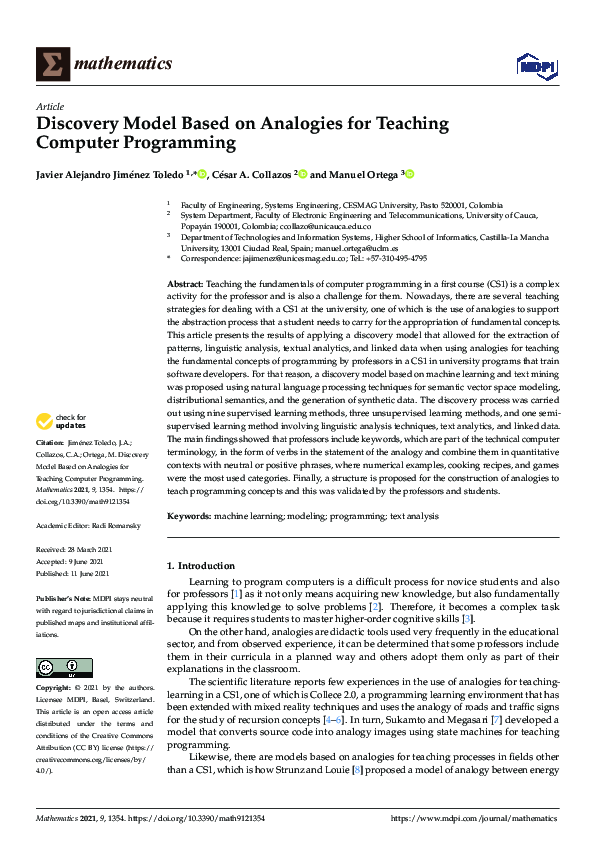 (PDF) Discovery Model Based on Analogies for Teaching Computer Programming