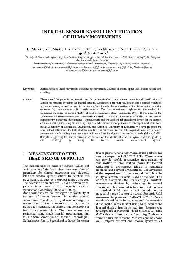 (PDF) Inertial Sensor Based Identification of Human Movements