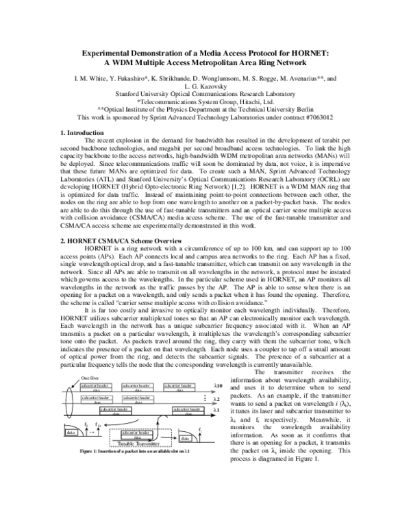 (PDF) Experimental demonstration of a media access protocol for HORNET ...