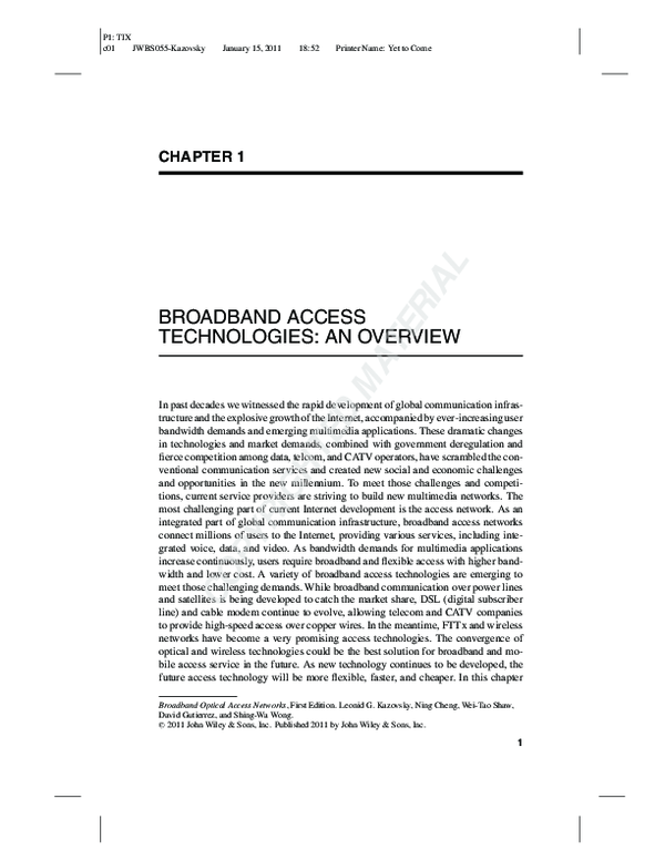 (PDF) Broadband Access Technologies: An Overview
