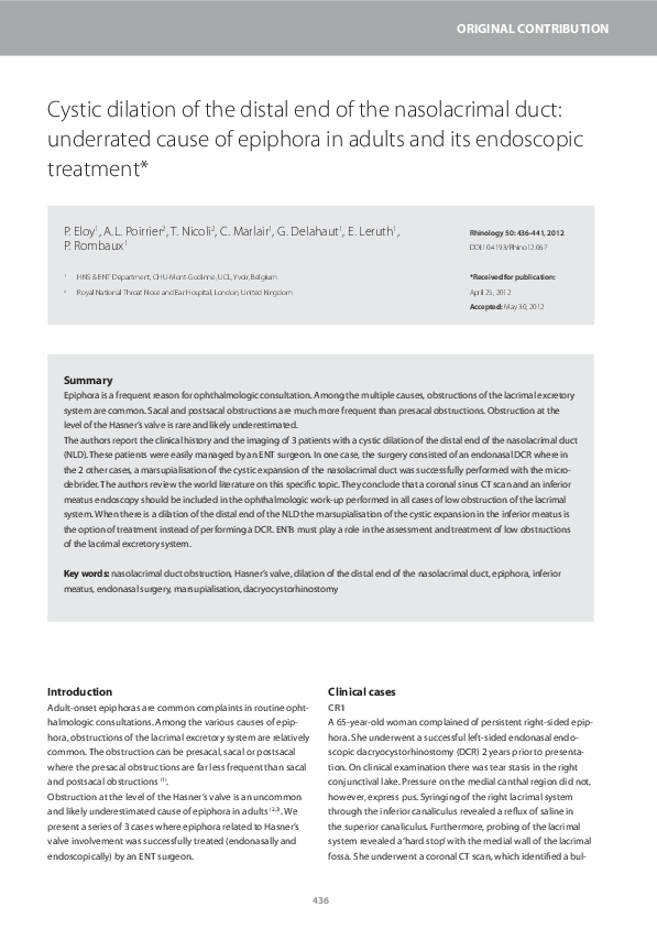 (PDF) Cystic dilation of the distal end of the nasolacrimal duct ...