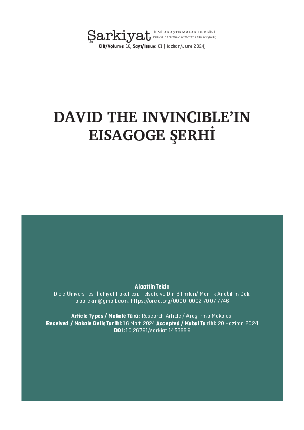 (PDF) DAVID THE INVINCIBLE'IN EISAGOGE ŞERHI
