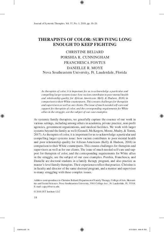 (PDF) Therapists of Color: Surviving Long Enough to Keep Fighting
