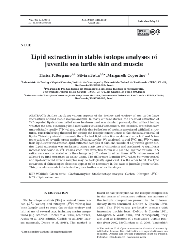 (PDF) Lipid extraction in stable isotope analyses of juvenile sea ...