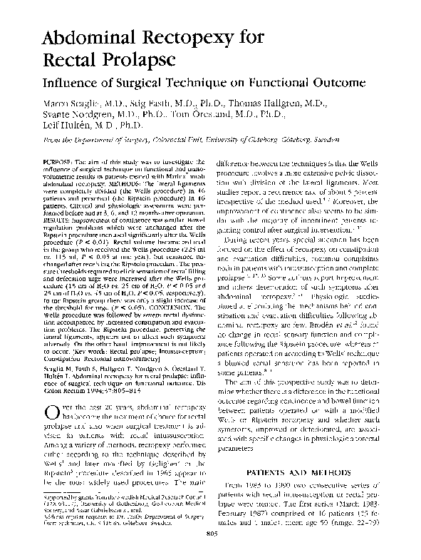(PDF) Abdominal rectopexy for rectal prolapse