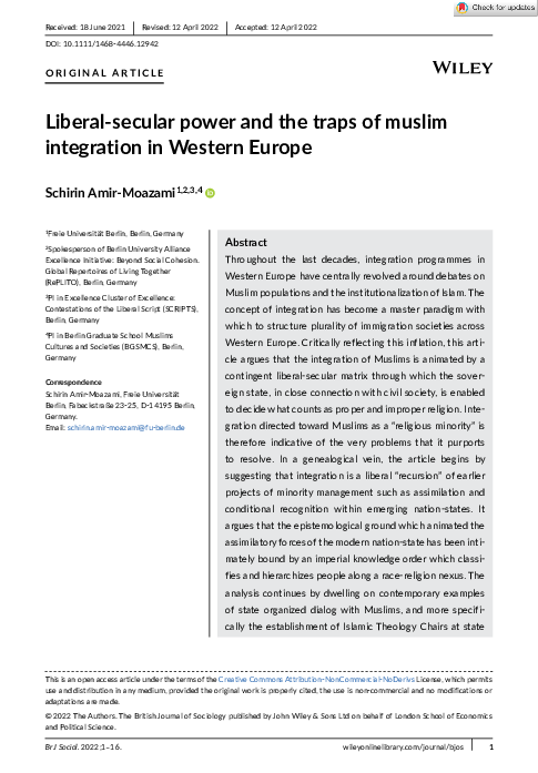 (PDF) Liberal-secular power and the traps of muslim integration in ...
