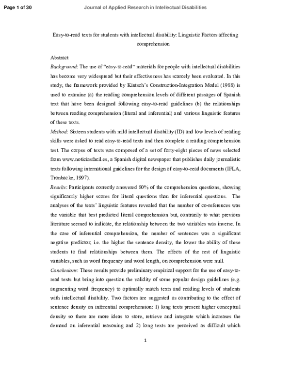 (PDF) Easy-to-read Texts for Students with Intellectual Disability ...
