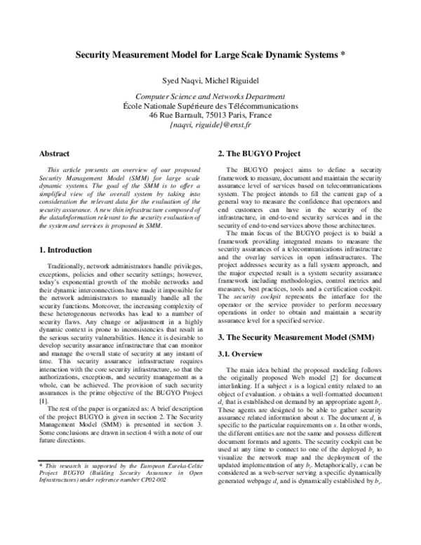 Security measurement model for large scale dynamic systems