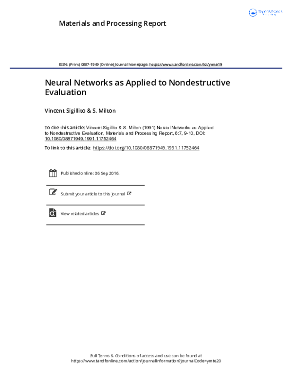 (PDF) Neural Networks as Applied to Nondestructive Evaluation