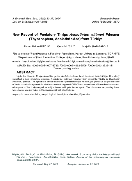 (PDF) New Record of Predatory Thrips Aeolothrips wittmeri Priesner ...