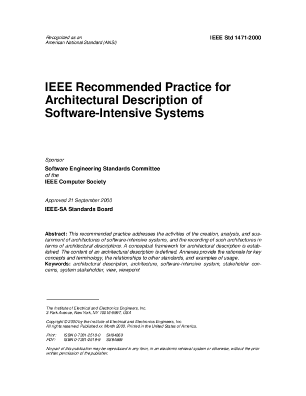 (PDF) IEEE-Std-1471-2000 Recommended Practice for Architectural Description of Software ...