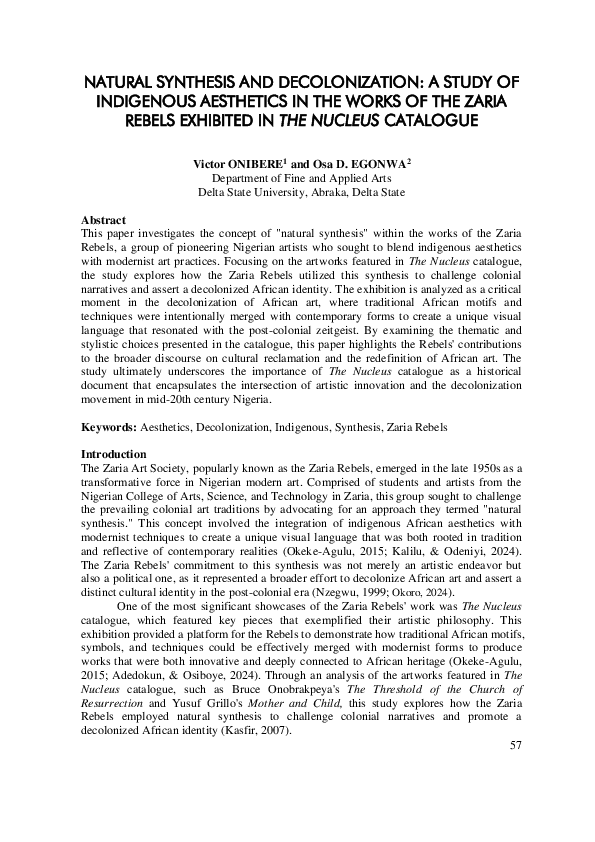 (PDF) NATURAL SYNTHESIS AND DECOLONIZATION: A STUDY OF INDIGENOUS AESTHETICS IN THE WORKS OF THE ...