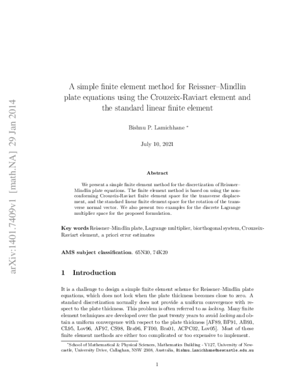 (PDF) A simple finite element method for Reissner--Mindlin plate ...