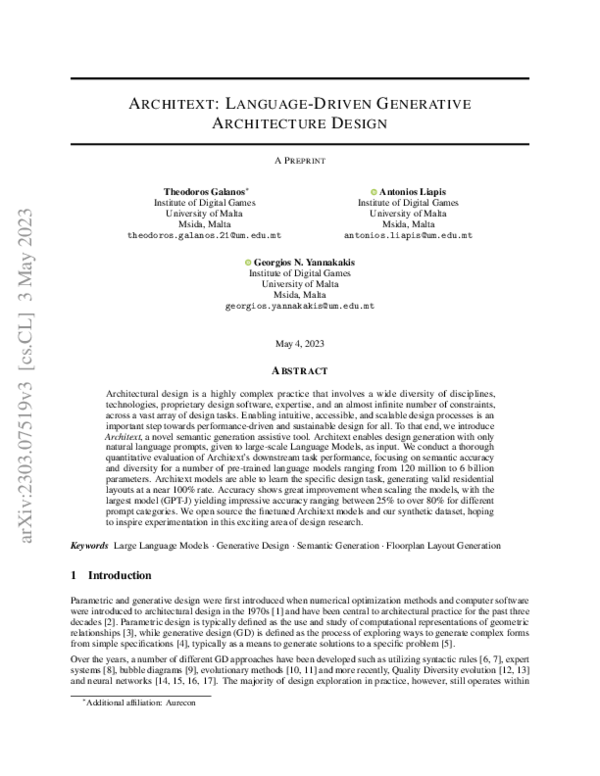 (PDF) Architext: Language-Driven Generative Architecture Design