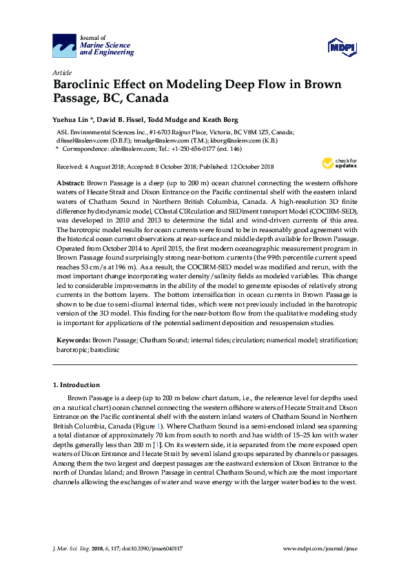 (PDF) Baroclinic Effect on Modeling Deep Flow in Brown Passage, BC, Canada