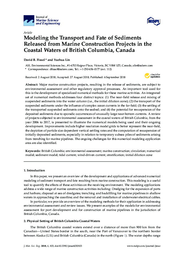 (PDF) Modeling the Transport and Fate of Sediments Released from Marine ...
