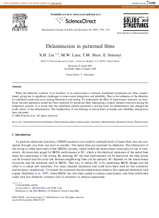 (PDF) Delamination in patterned films