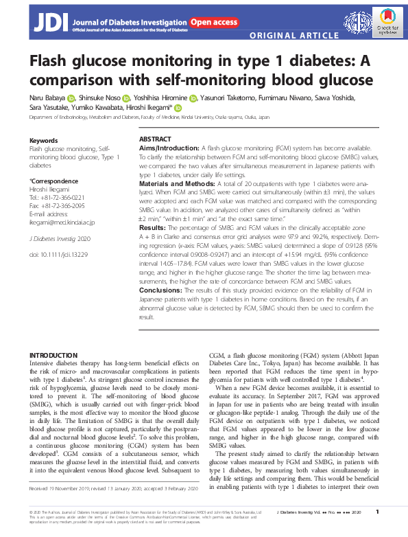 (PDF) Flash glucose monitoring in type 1 diabetes: A comparison with ...