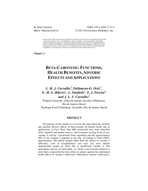 (PDF) Beta-carotene: functions, health benefits, adverse effects and applications