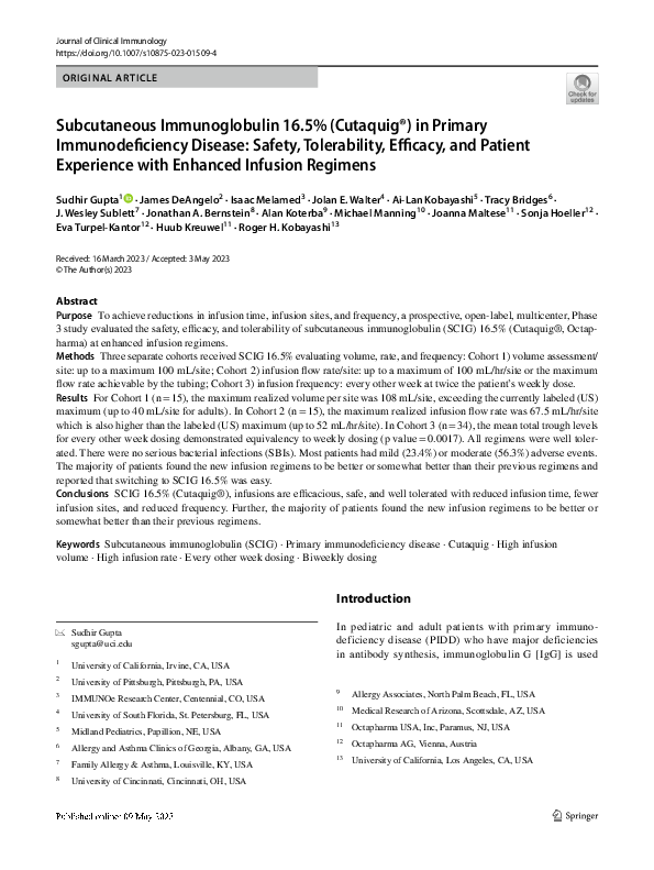 (PDF) Subcutaneous Immunoglobulin 16.5% (Cutaquig®) in Primary ...