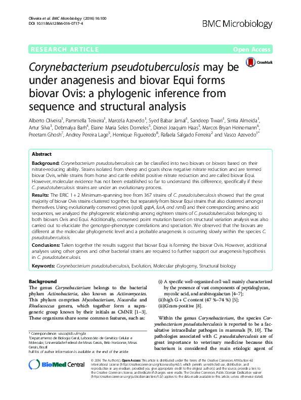 (PDF) Corynebacterium pseudotuberculosis may be under anagenesis and ...