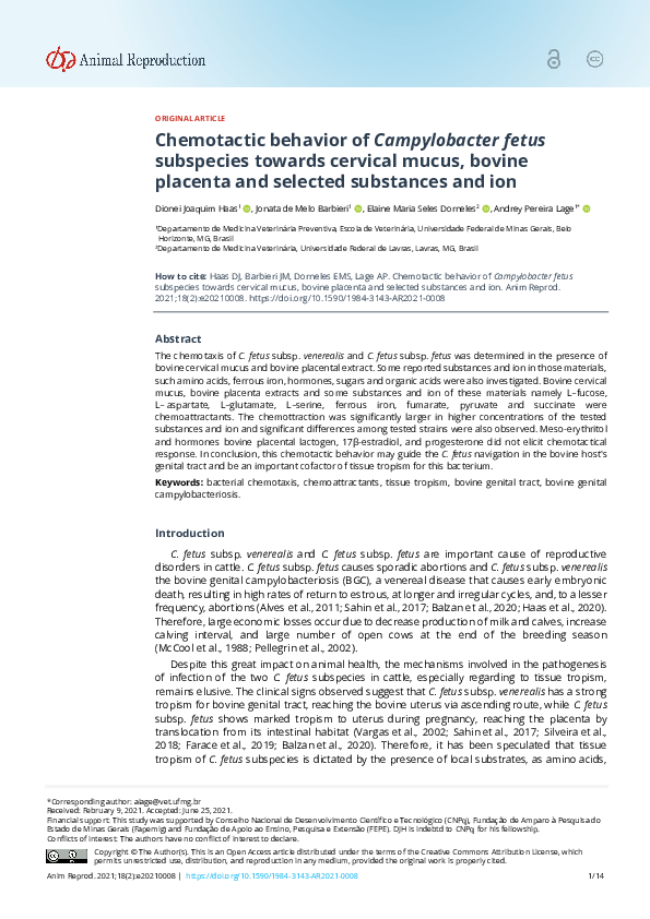 (PDF) Chemotactic behavior of Campylobacter fetus subspecies towards ...