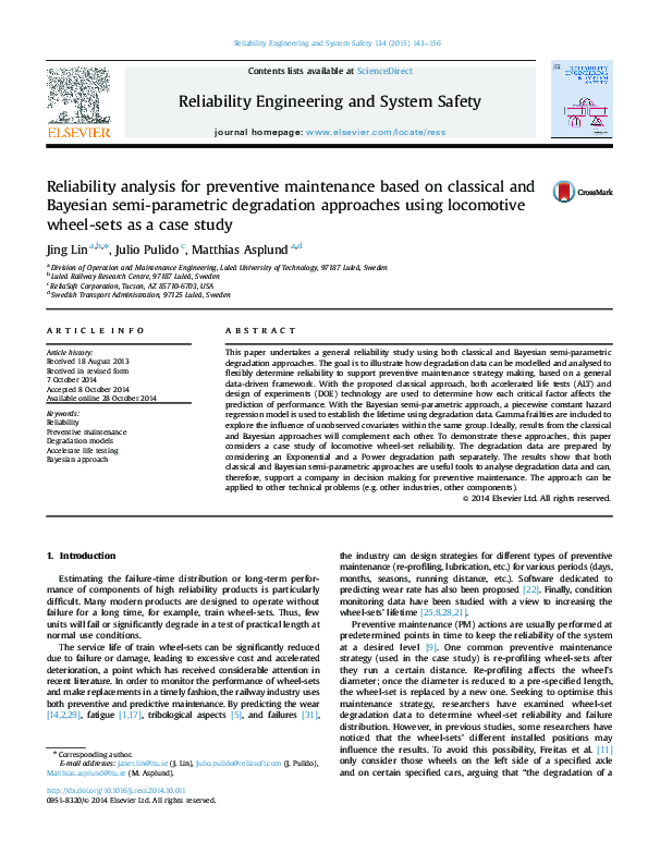 (PDF) Reliability analysis for preventive maintenance based on ...