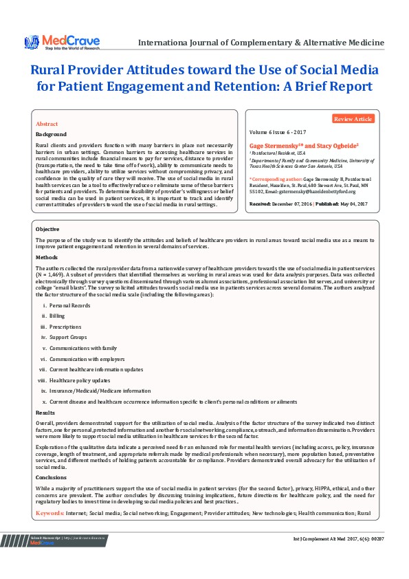 (PDF) Rural Provider Attitudes toward the Use of Social Media for ...