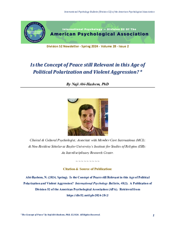 (PDF) " Is the Concept of Peace still Relevant in this Age of Political ...