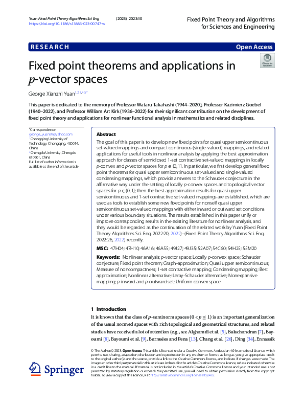 (PDF) Fixed point theorems and applications in p-vector spaces