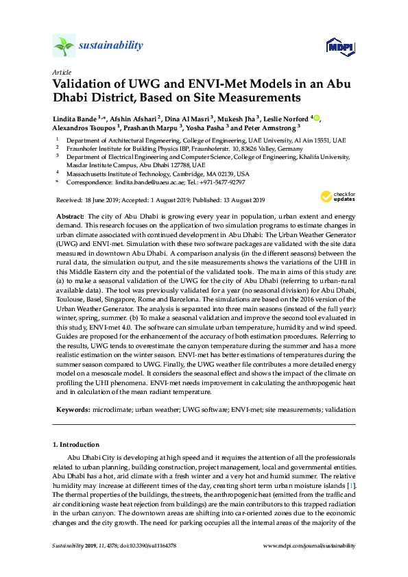 (PDF) Validation of UWG and ENVI-Met Models in an Abu Dhabi District ...