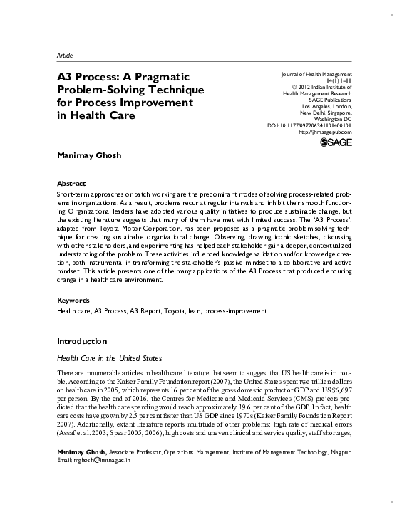 (PDF) A3 Process: A Pragmatic Problem-Solving Technique for Process Improvement in Health Care