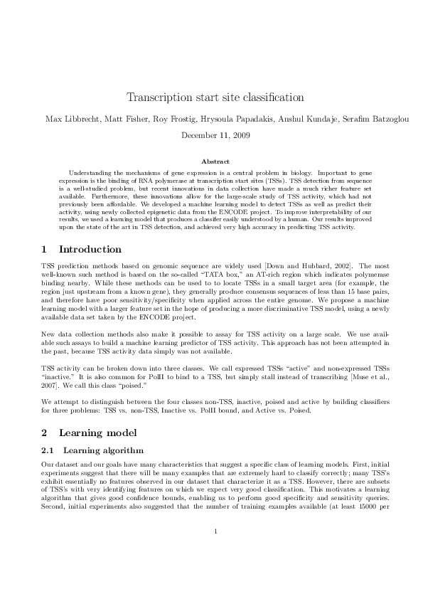 (PDF) Transcription start site classification