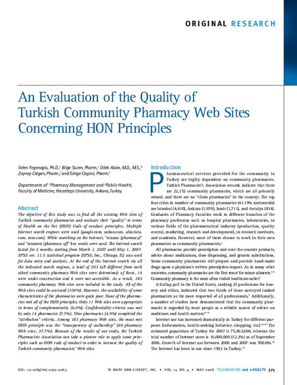 (PDF) An Evaluation of the Quality of Turkish Community Pharmacy Web ...