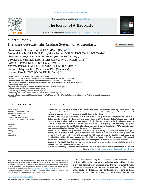 (PDF) The Knee Osteoarthritis Grading System for Arthroplasty