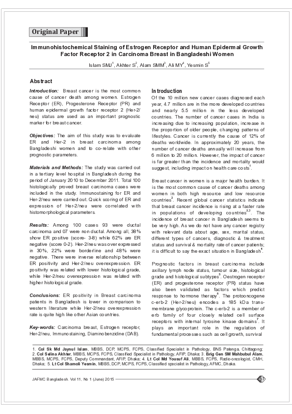 (PDF) Immunohistochemical Staining of Estrogen Receptor and Human ...