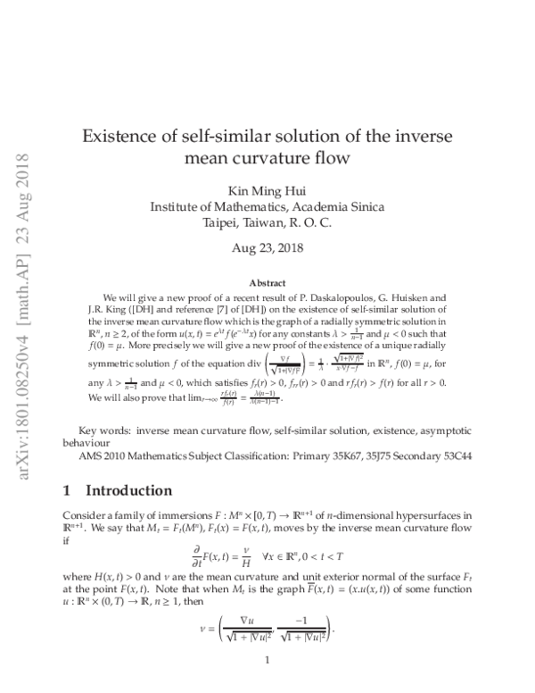 (PDF) Existence of self-similar solution of the inverse mean curvature flow