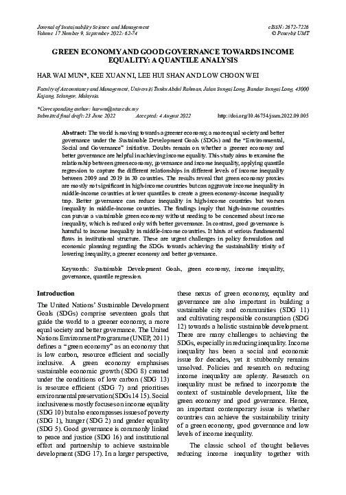 (PDF) Green Economy and Good Governance Towards Income Equality: A ...