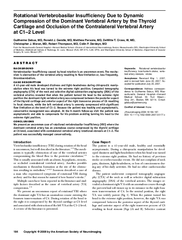 (PDF) Rotational Vertebrobasilar Insufficiency Due to Dynamic ...