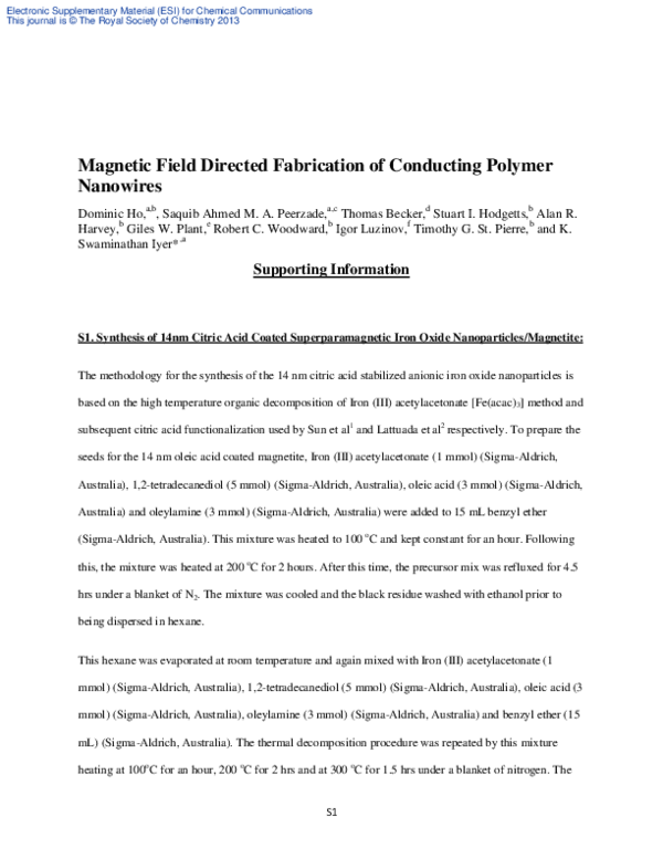 (PDF) Magnetic field directed fabrication of conducting polymer nanowires