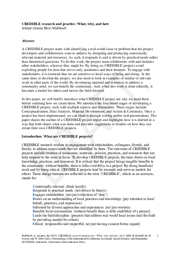 (PDF) CREDIBLE research and practice: What, why, and how